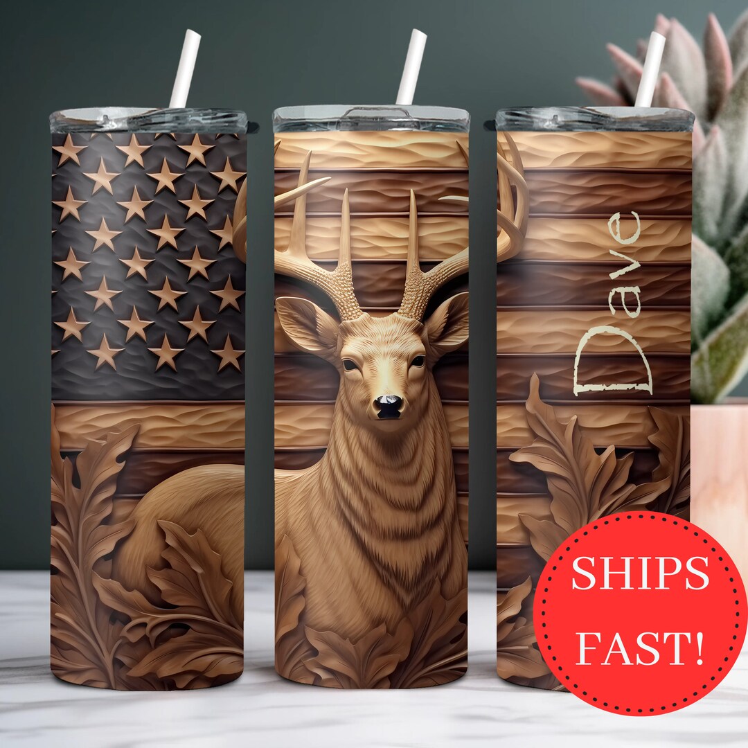 Custom Deer Hunter Tumbler for Men Gift for Dad, 3D Wood Look Deer to ...