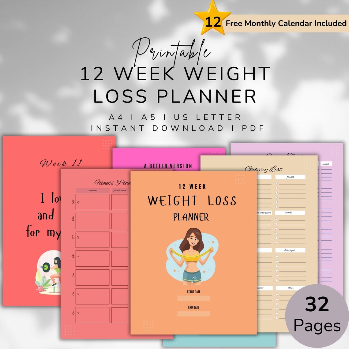 Printable 12 Week Weight Loss Planner, Meal Planner, Habit Tracker ...