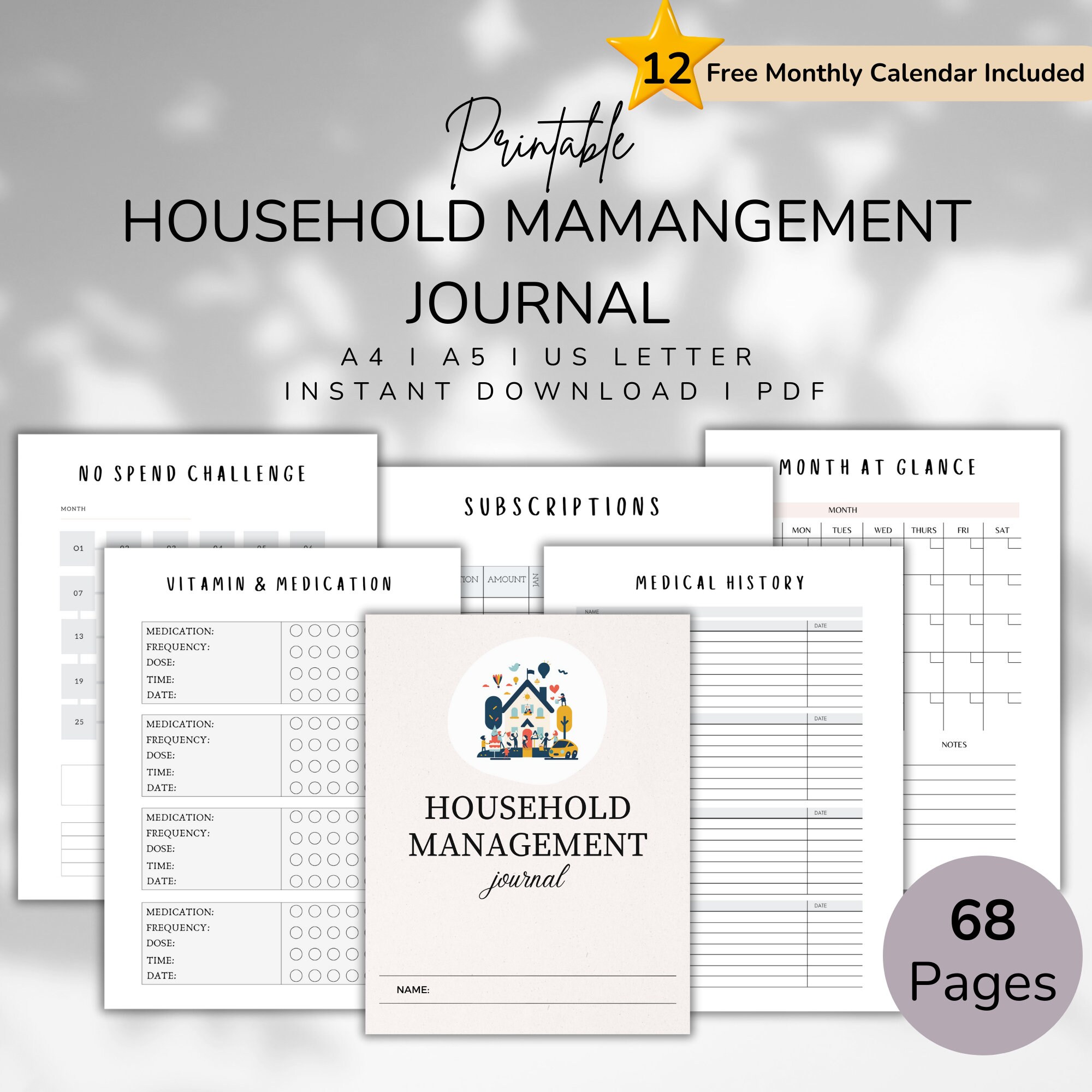 Printable Household Management Journal, Instant Download, PDF, A5, A4 ...