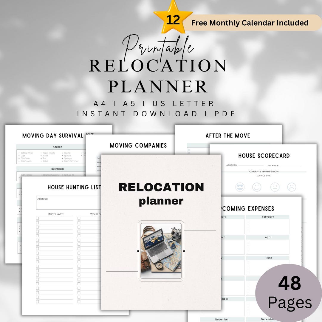 Printable Relocation Planner, Moving Planner, Instant Download PDF A5 ...