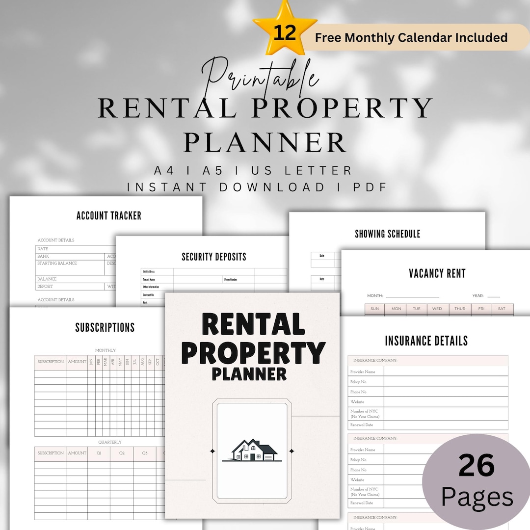 Printable Rental Property Planner, Instant Download PDF A5, A4, US ...