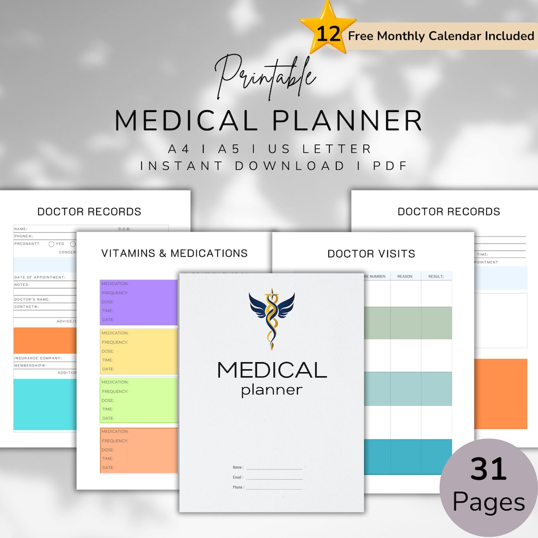 Printable Medical Planner, Healthcare Planner, Self Care Planner ...