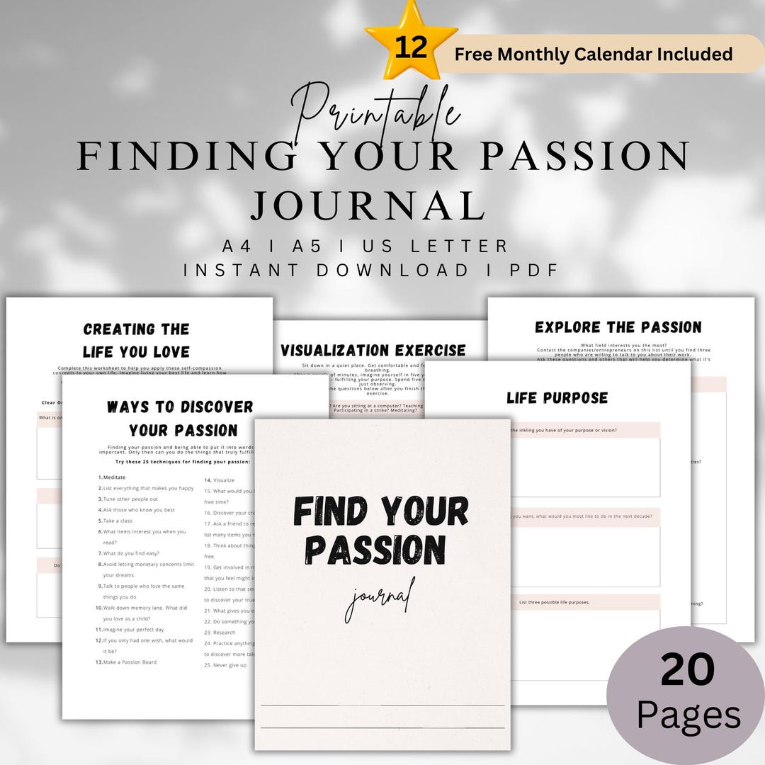 Printable Finding Your Passion Journal, Explore the Passion ...