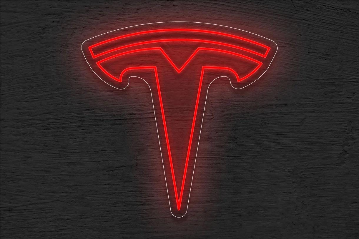 Tesla Logo Neon Sign, Tesla Neon Sign, Tesla Illuminated Logo Sign, Car ...