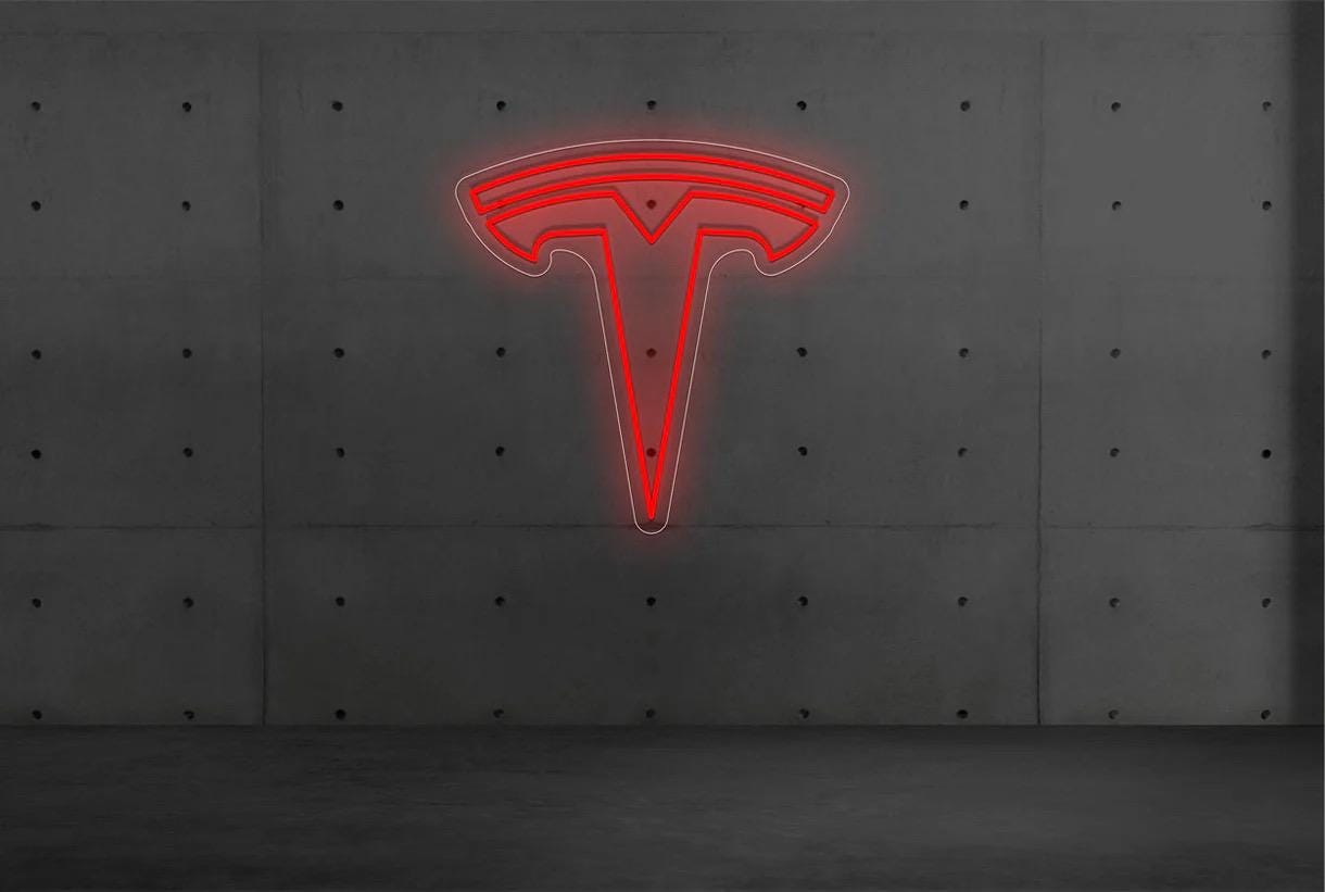 Tesla Logo Neon Sign, Tesla Neon Sign, Tesla Illuminated Logo Sign, Car ...