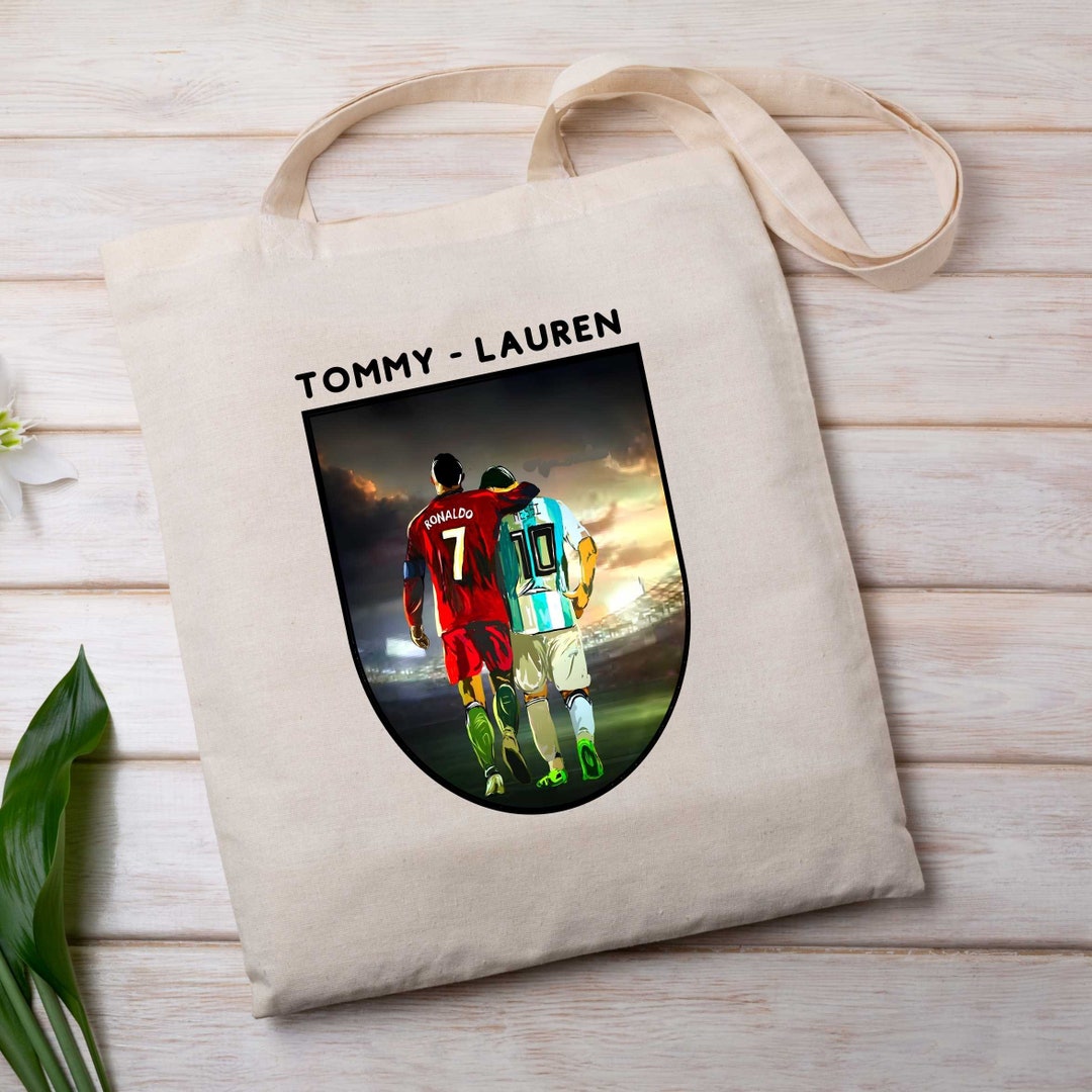 Messi and Ronaldo Tote Bag Best Friends Soccer Gift Custom Messi Tote ...