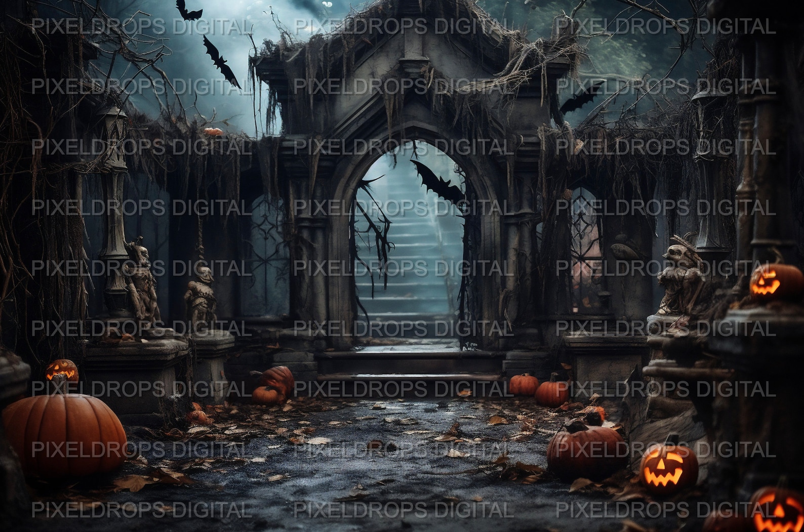 Halloween Digital Backdrop Halloween ENTRANCE - Etsy