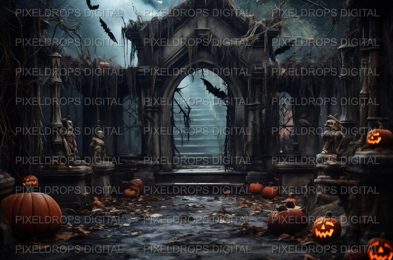 Halloween Digital Backdrop Halloween ENTRANCE - Etsy