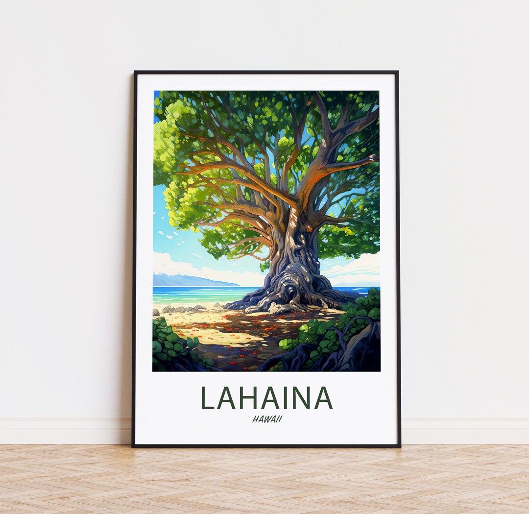 Lahaina Travel Poster Hawaii Banyan Tree Wall Art Maui Home - Etsy
