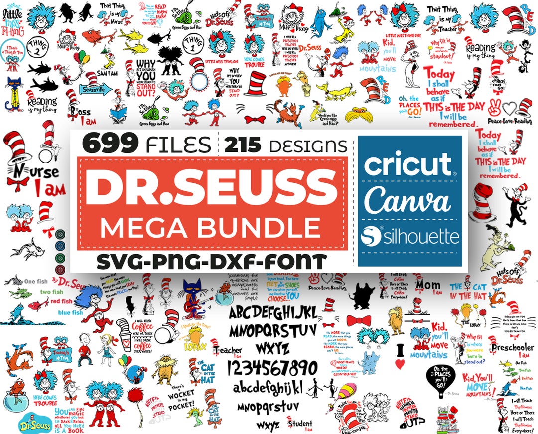 Dr. Seuss Svg, Mega Bundle, Dr. Seuss Hat Svg, Dr Seuss Font, Green ...