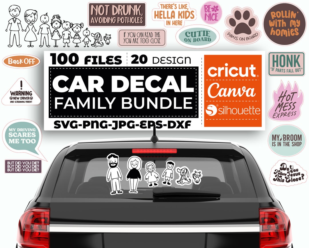 Car Decal Svg Bundle, Stick Family Svg Bundle, Car Sticker Svg, Car ...