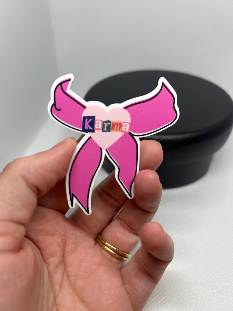 Karma Cat Vinyl Sticker | Pink Bow, Playful (2.5" Matte or Holographic ...