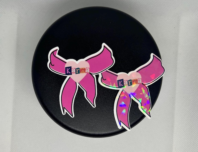 Karma Cat Vinyl Sticker | Pink Bow, Playful (2.5" Matte or Holographic ...