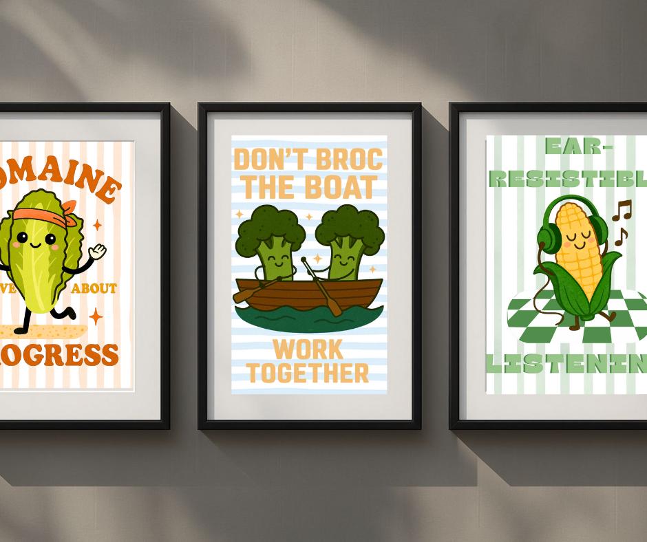 Punny Vegetable Classroom Posters: Positive Teacher & SLP Decor ...