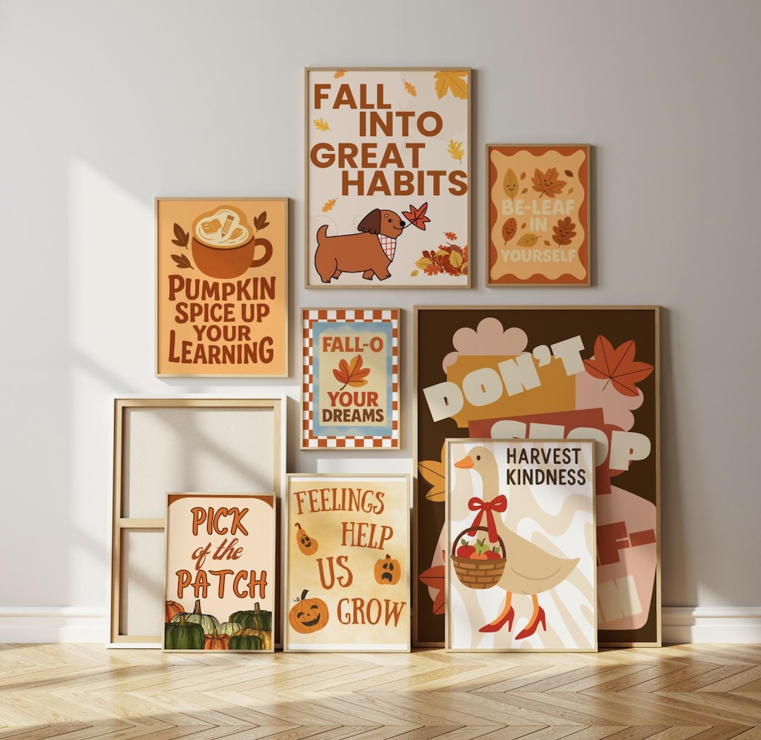 Fall Classroom Posters Bundle: Pumpkin & Leaf Growth Mindset Wall Art ...