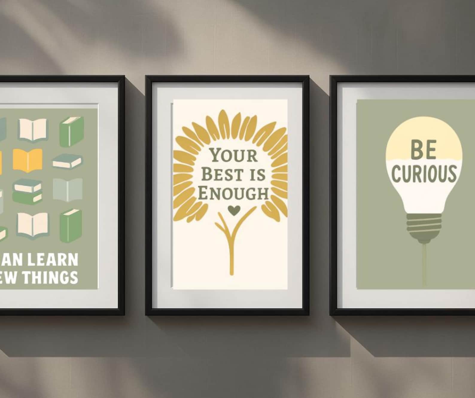 Growth Mindset Poster Bundle: Sage Green & Yellow Minimalist Classroom ...
