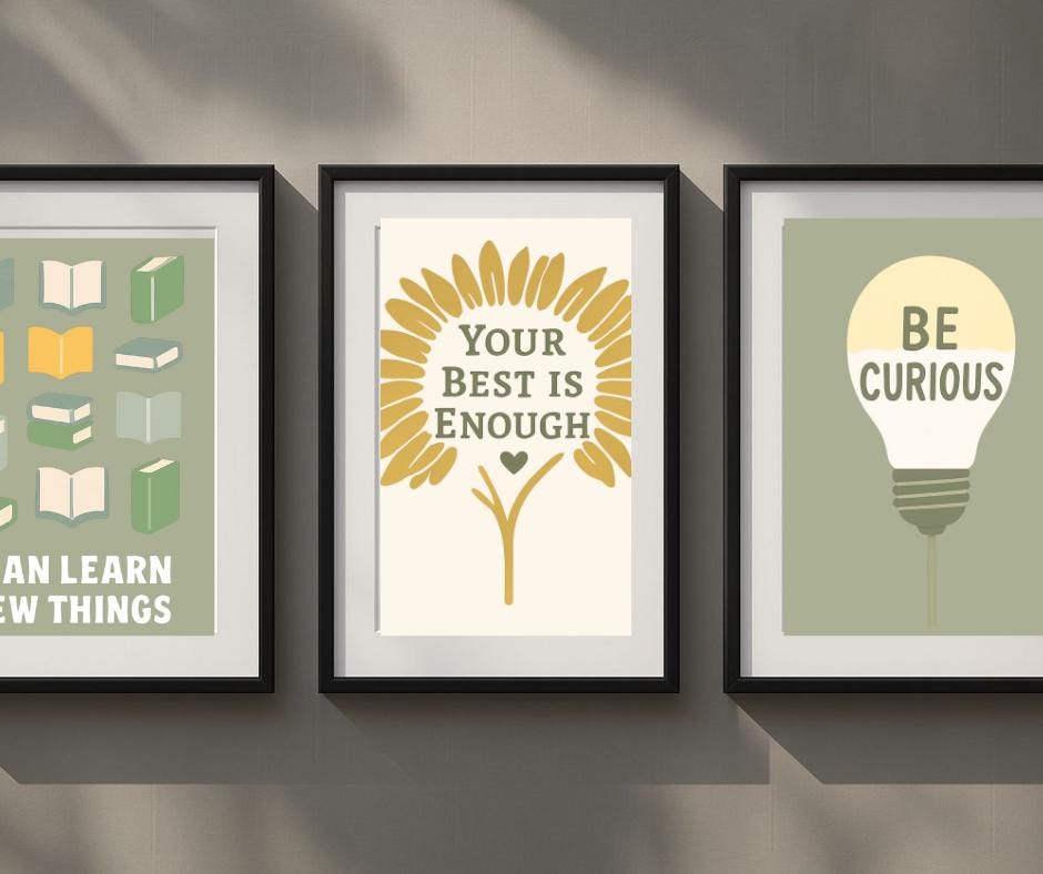 Growth Mindset Poster Bundle: Sage Green & Yellow Minimalist Classroom ...