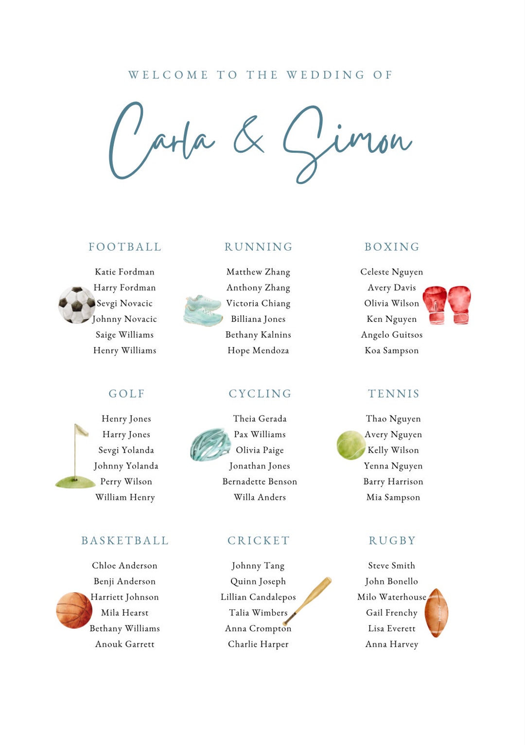 Sport Themed Table Plan - Etsy Canada