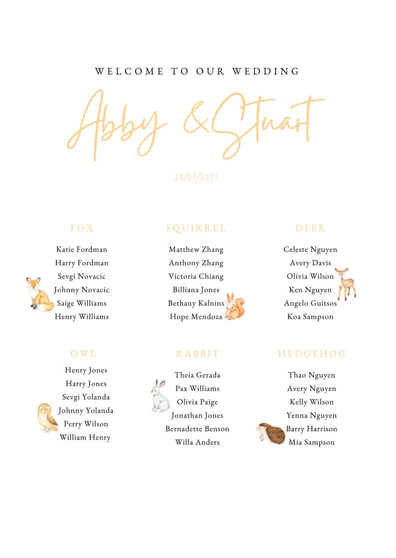 Woodland Animals Themed Table Plan - Etsy