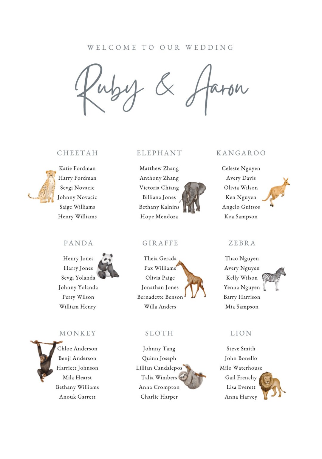 Animal Themed Table Plan - Etsy