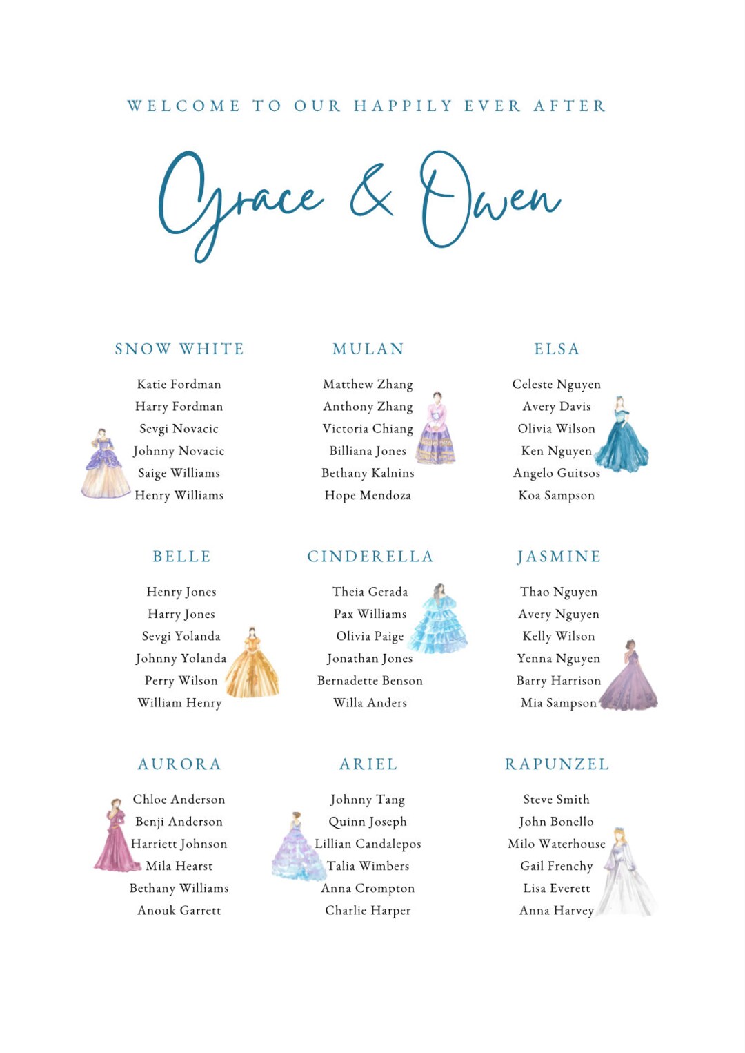 Princess Themed Table Plan - Etsy