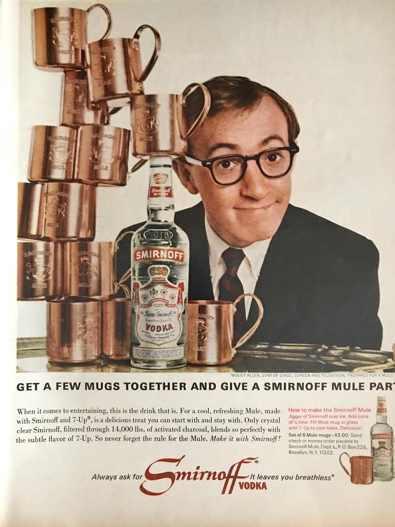 1960s Smirnoff woody Allen Original Vintage Life Magazine Advertisement ...