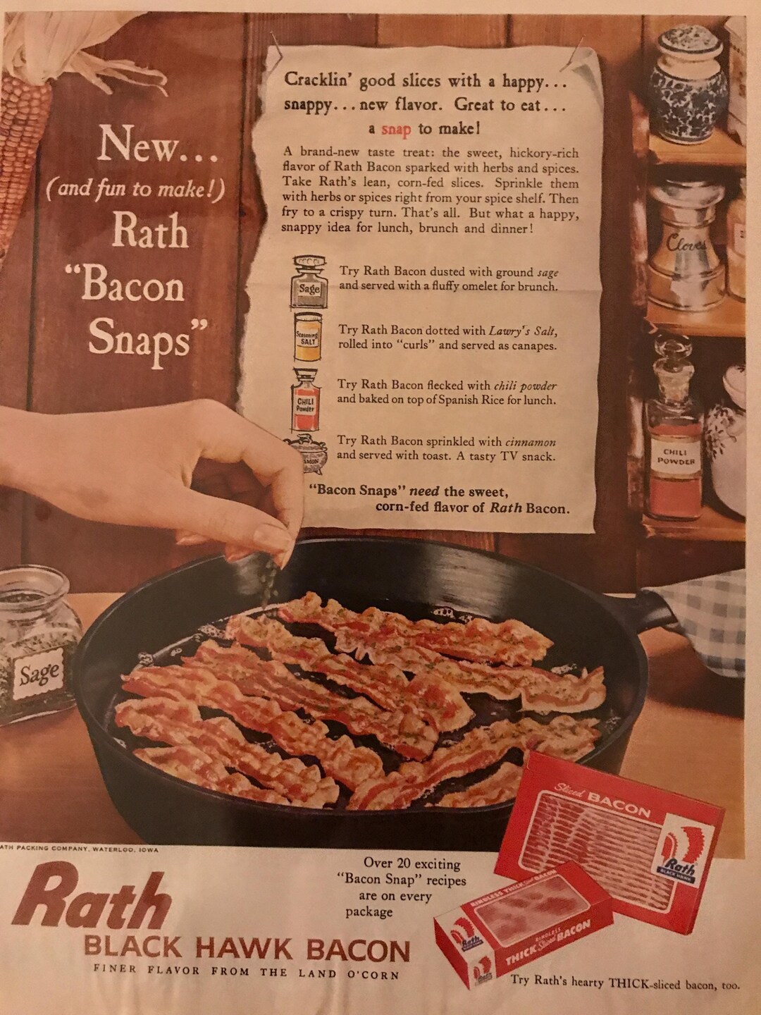 1950’s Rath Black Hawk Bacon Original Vintage Life Magazine ...