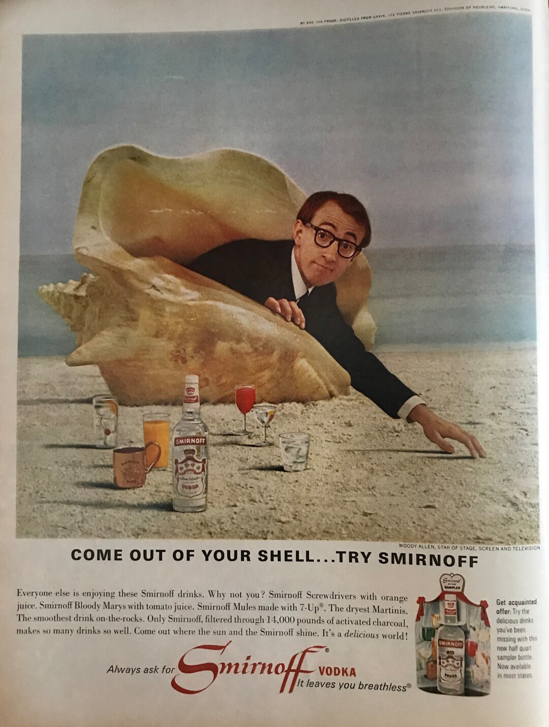 1960s Smirnoff woody Allen Original Vintage Life Magazine Advertisement ...