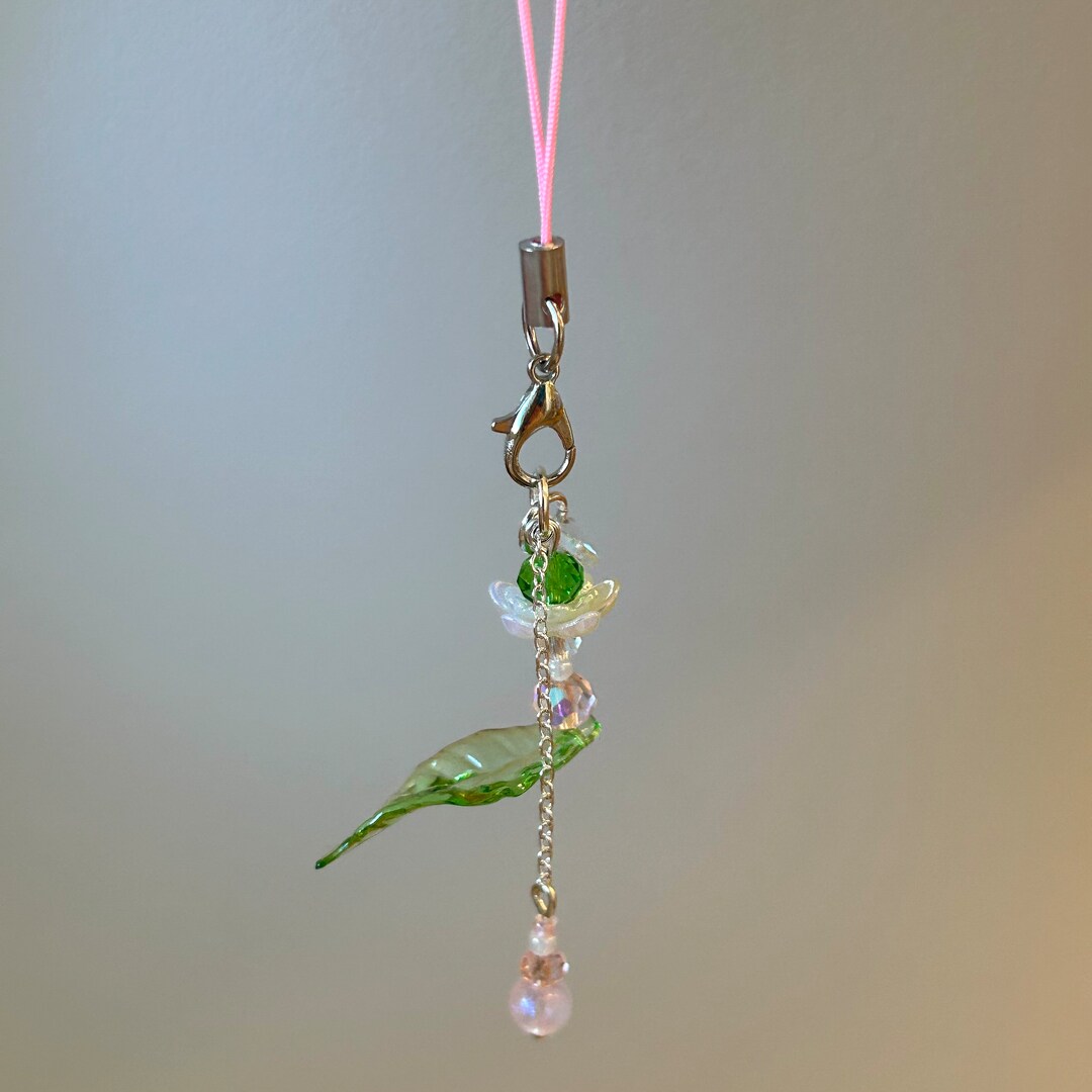 Pink Flower Phone Charm Beaded Lotus Flower Phone Strap Fairycore ...