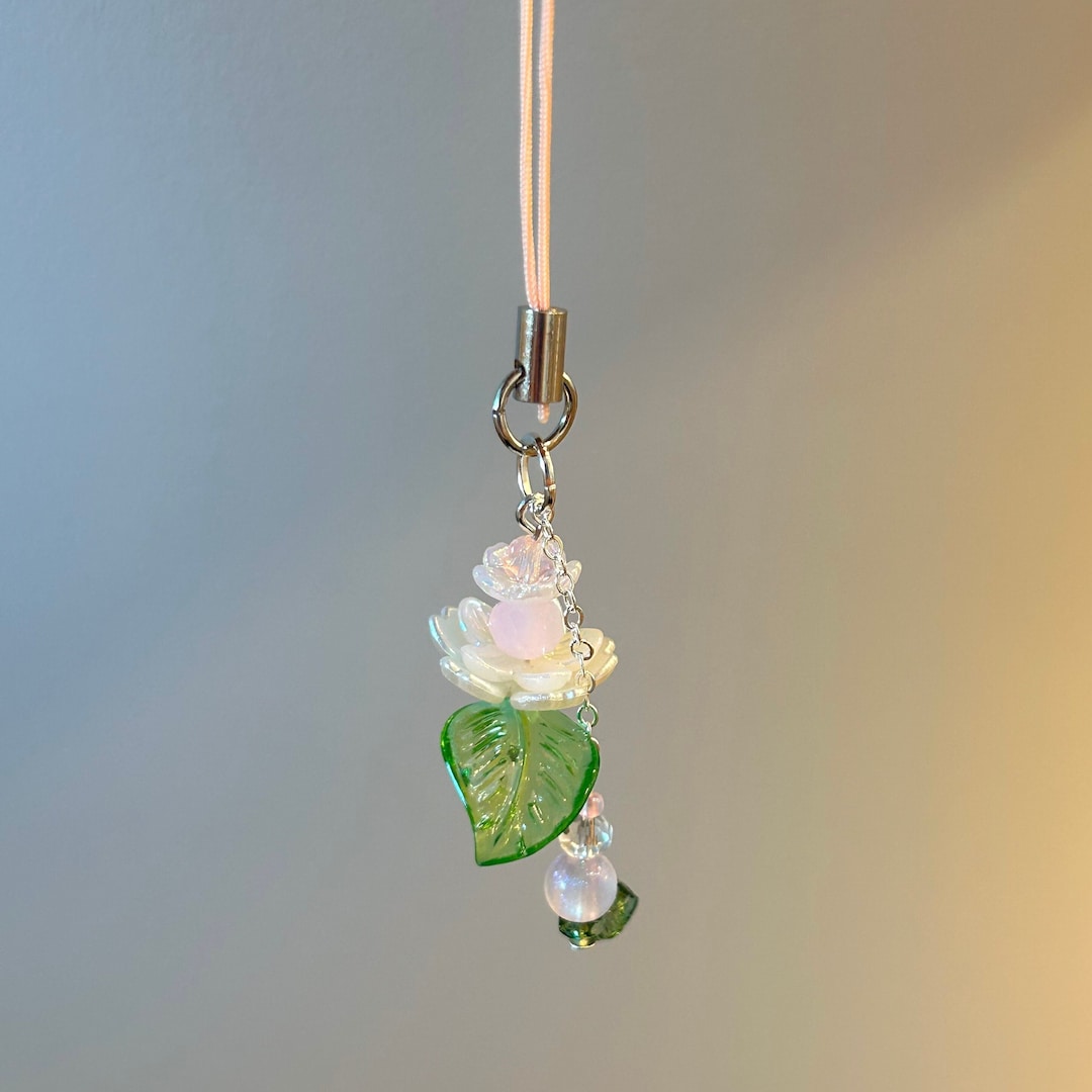 Pink Flower Phone Charm Beaded Lotus Flower Phone Strap Fairycore ...