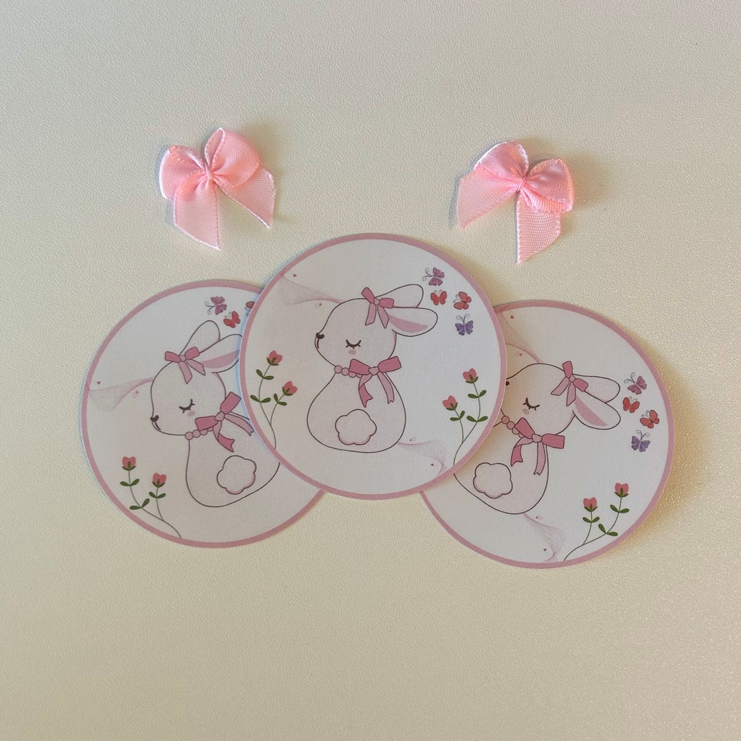 SET OF 3 Coquette Bunny Sticker Cute Pink Sticker Bow Ribbon Sticker ...