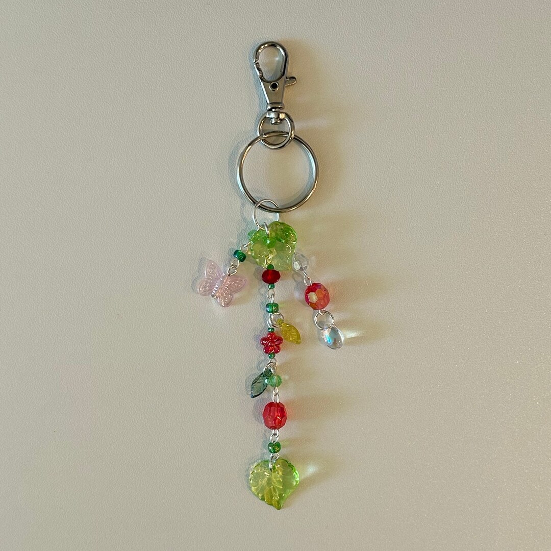 Strawberry Keychain Beaded Butterfly Keychain Handmade Accessory Fairy ...
