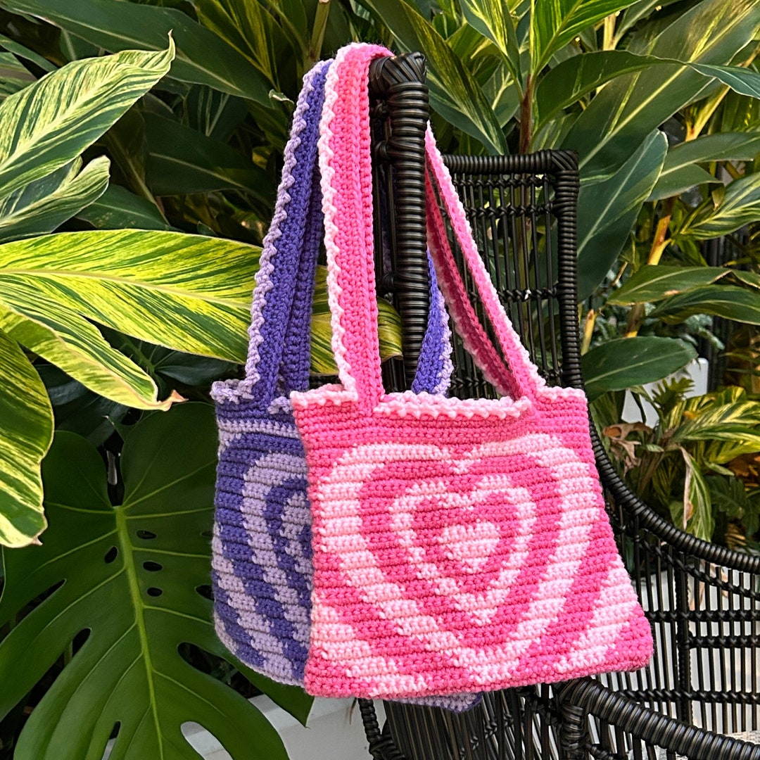 Cute Crochet Bag Heart Pattern Crochet Bag With Ruffles Handmade ...
