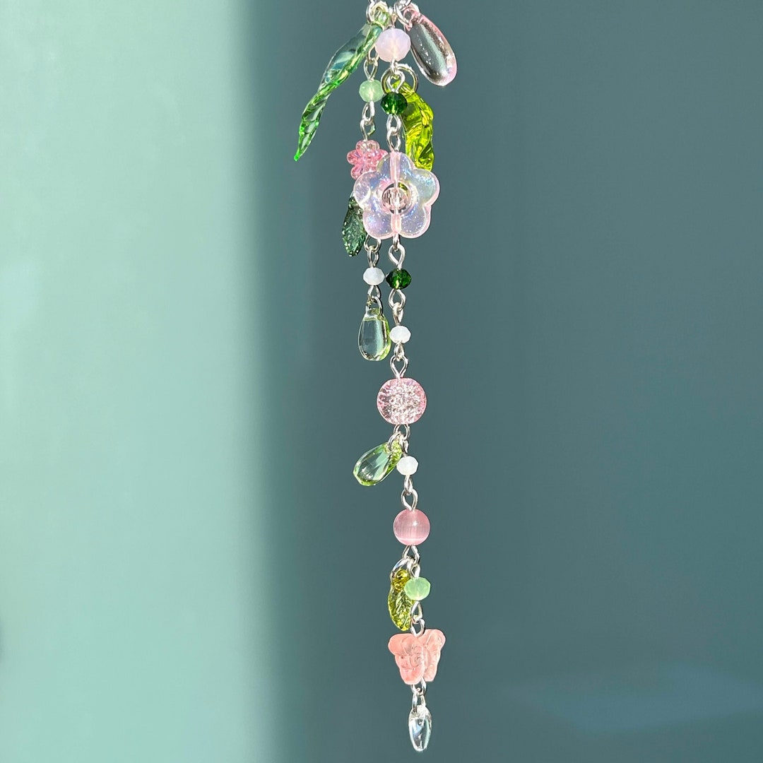 Pink Flower Keychain Beaded Fairycore Accessory Butterfly - Etsy