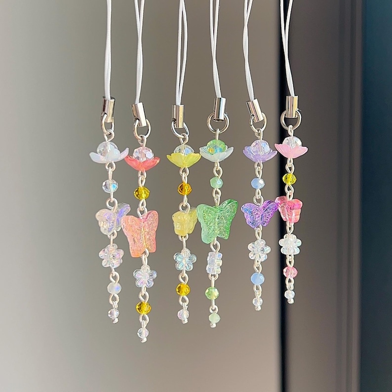 Beaded Lotus Flower Phone Charm: Fairycore Keychain Accessory - Etsy