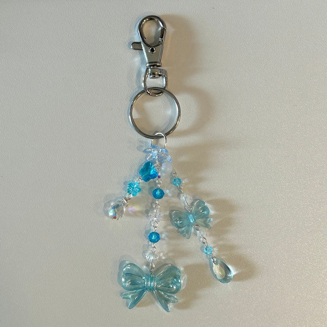 Blue Bow Beaded Keychain Handmade Beaded Keychain Fairy Core ...