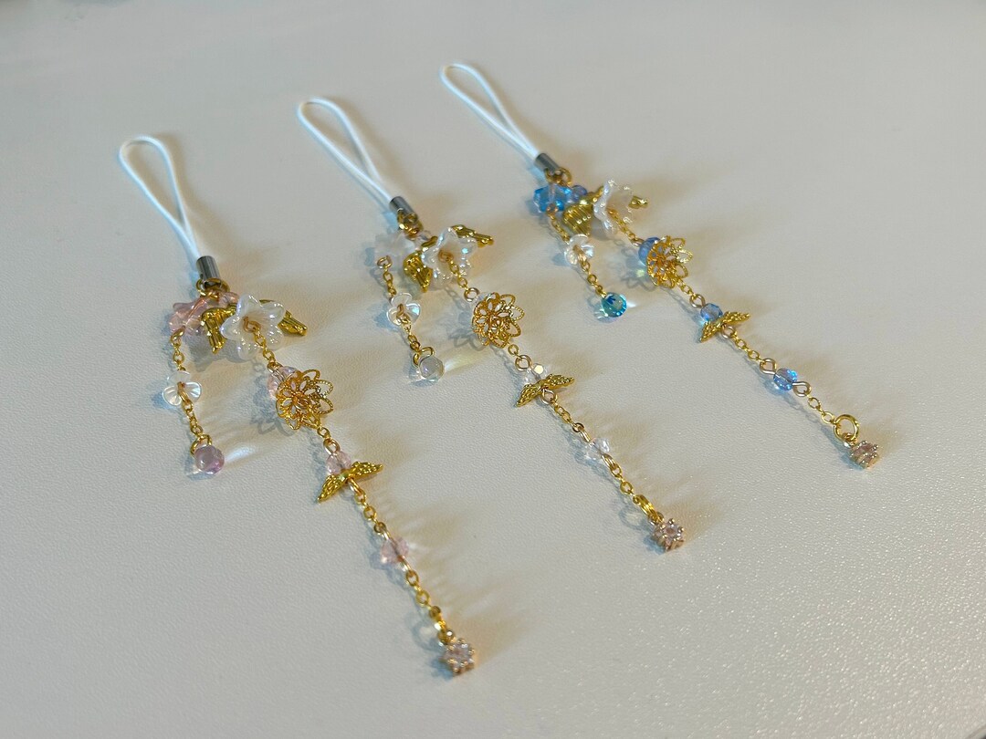 White Flower Phone Charm Beaded Angel Flower Phone Strap Coquette ...