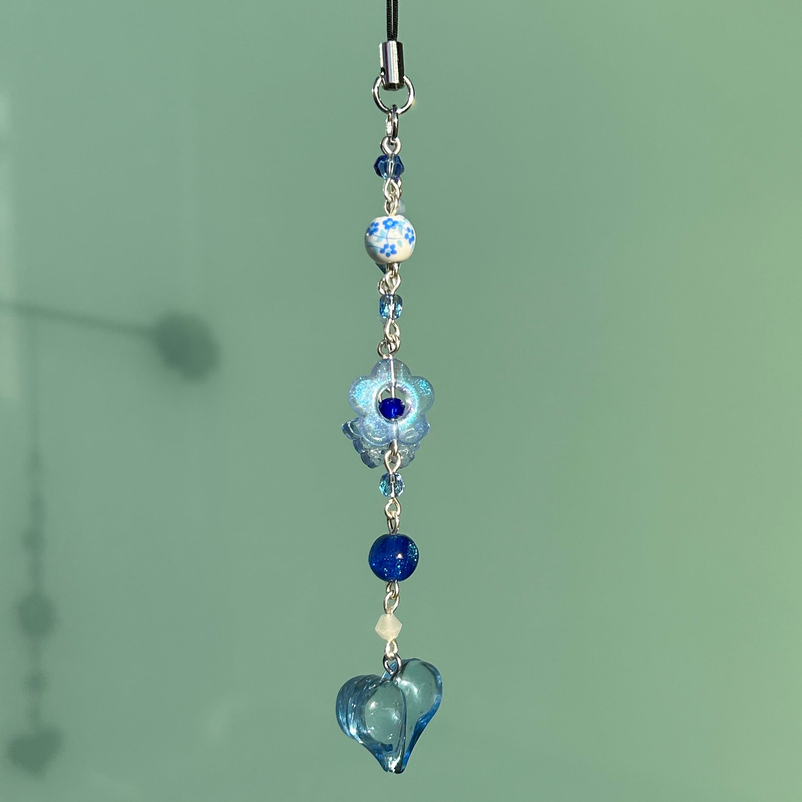 Blue Phone Charm Beaded Flower Phone Strap With Heart Charm Fairycore ...