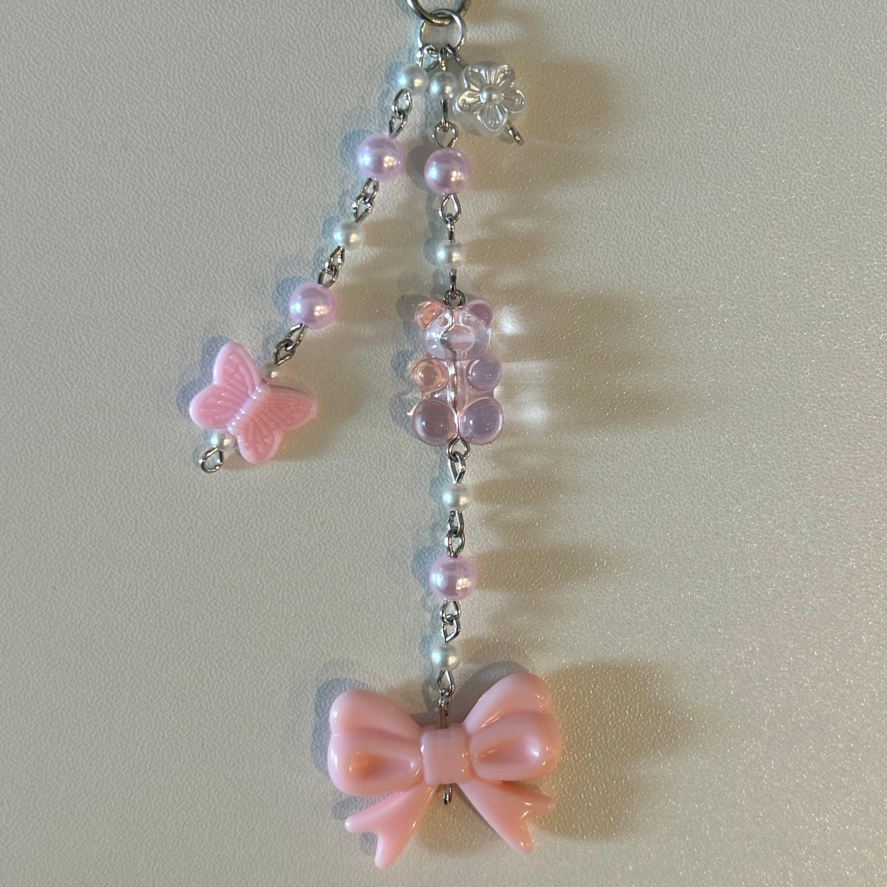 Pink Bow & Gummy Bear Beaded Keychain Handmade Beaded Keychain - Etsy