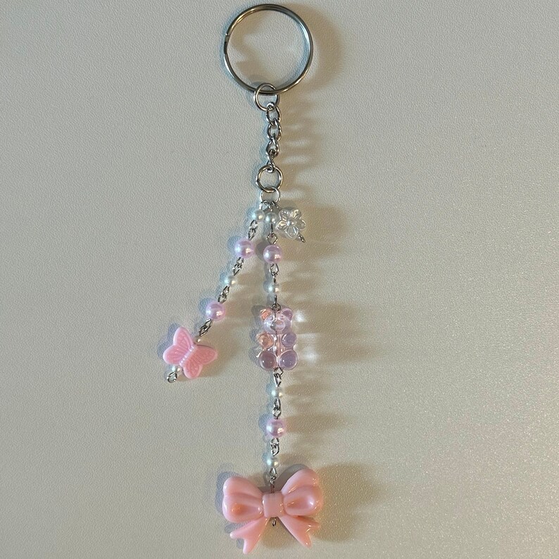 Pink Bow & Gummy Bear Beaded Keychain Handmade Beaded Keychain - Etsy