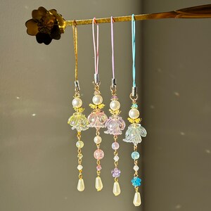 Angel Phone Charm Beaded Flower Phone Strap Coquette Handmade Keychain ...