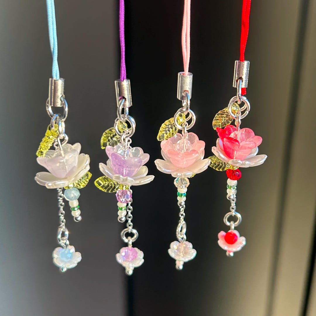 Lotus Flower Phone Charm: Beaded Fairycore Keychain - Etsy