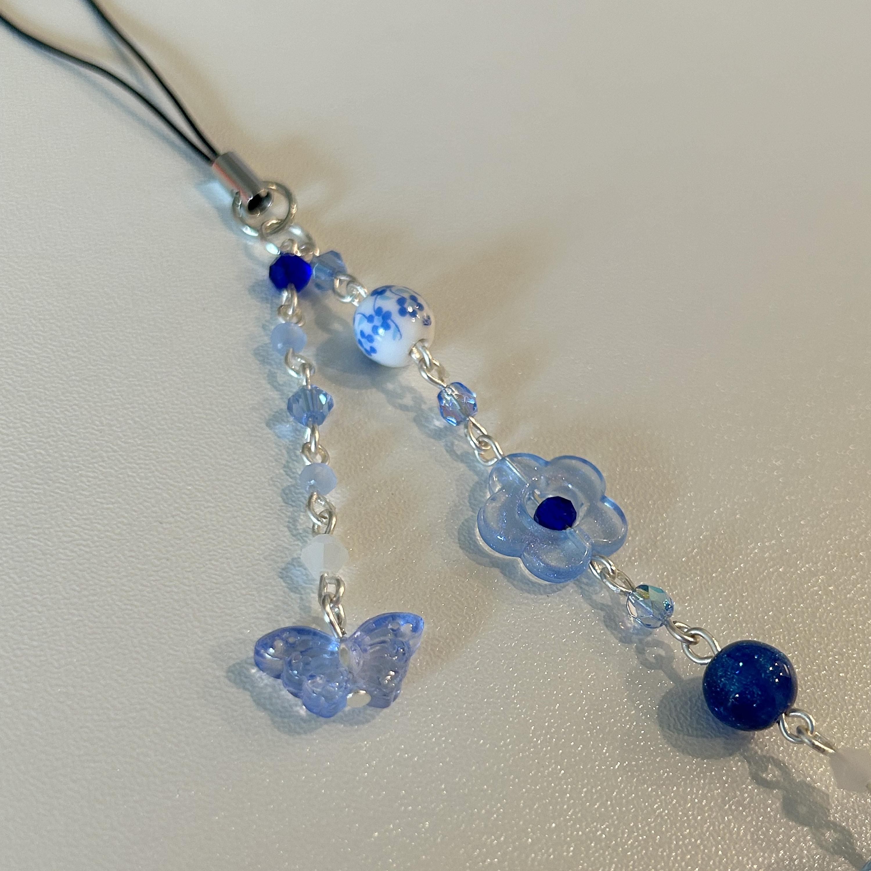 Blue Phone Charm Beaded Flower Phone Strap With Heart Charm Fairycore ...