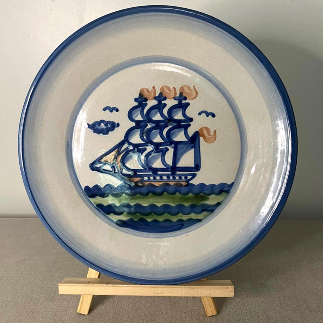 Genuine M.A. Hadley Pottery Hand Painted Dinner Plate Ship Design ...