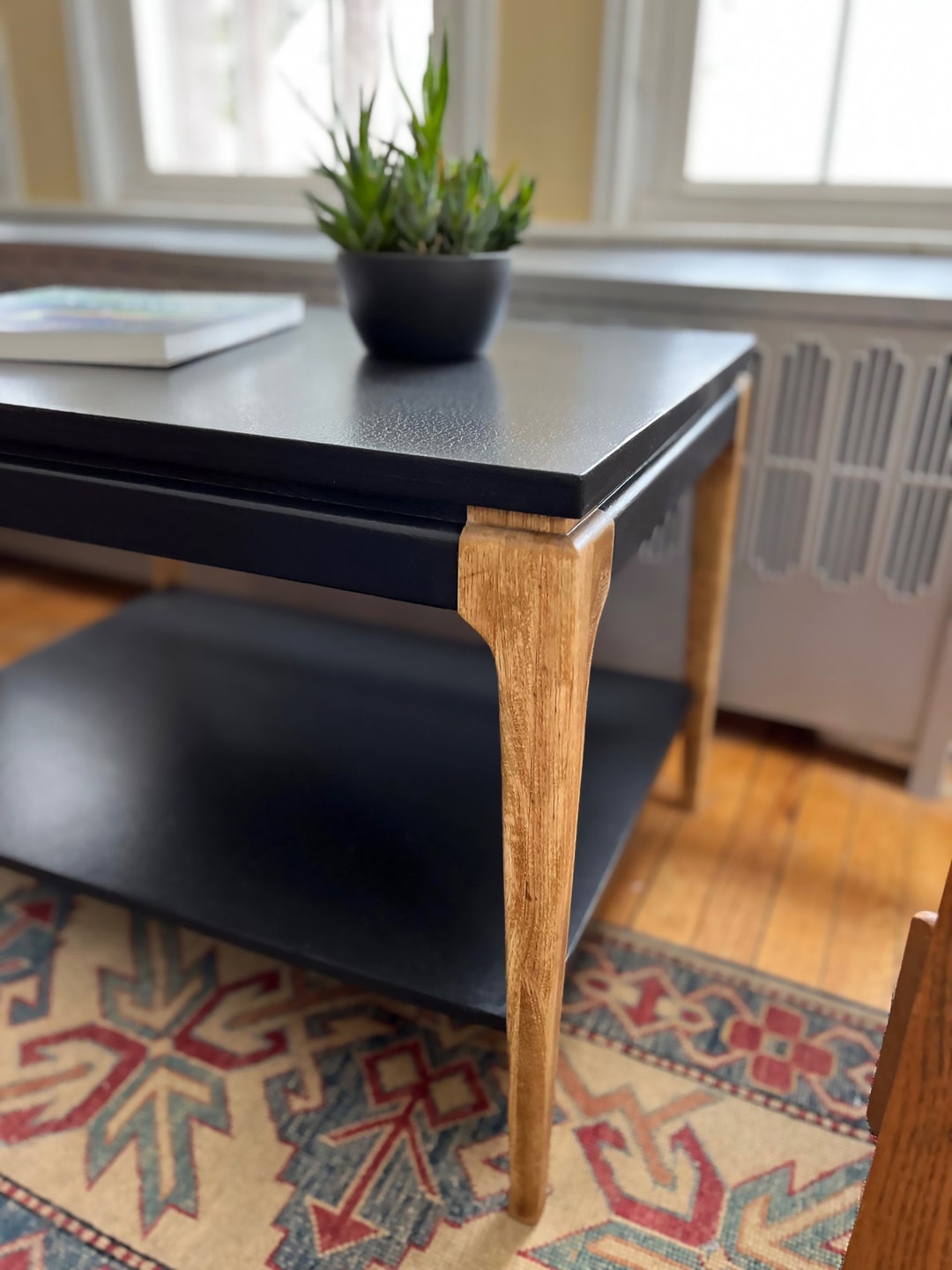 Restyled Mid-century Coffee or Side Table, Black Paint, and Natural ...