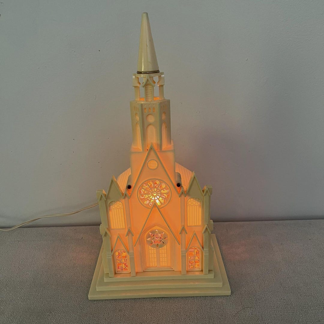 Vintage 50's Raylite Electric Corp Lighted Musical Church Cathedral ...