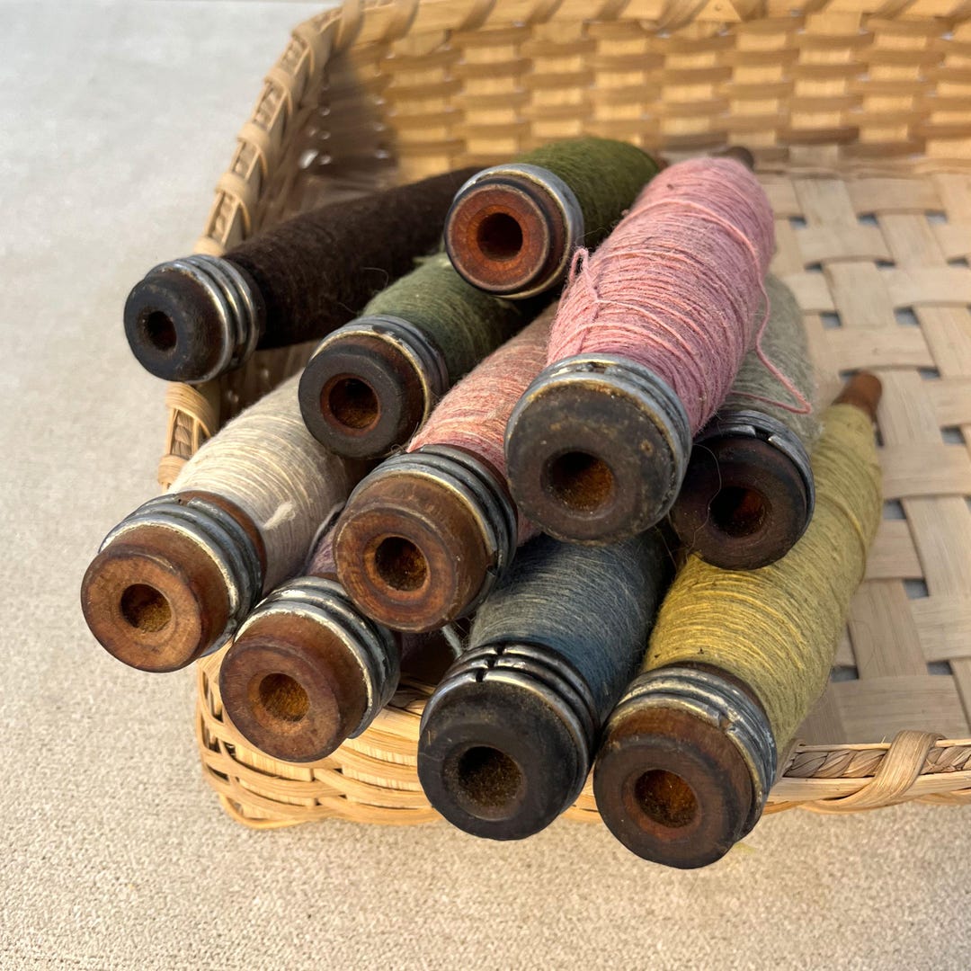 Vintage Wooden Textile Mill Bobbins Spools With Wool Yarn Set of 10 ...