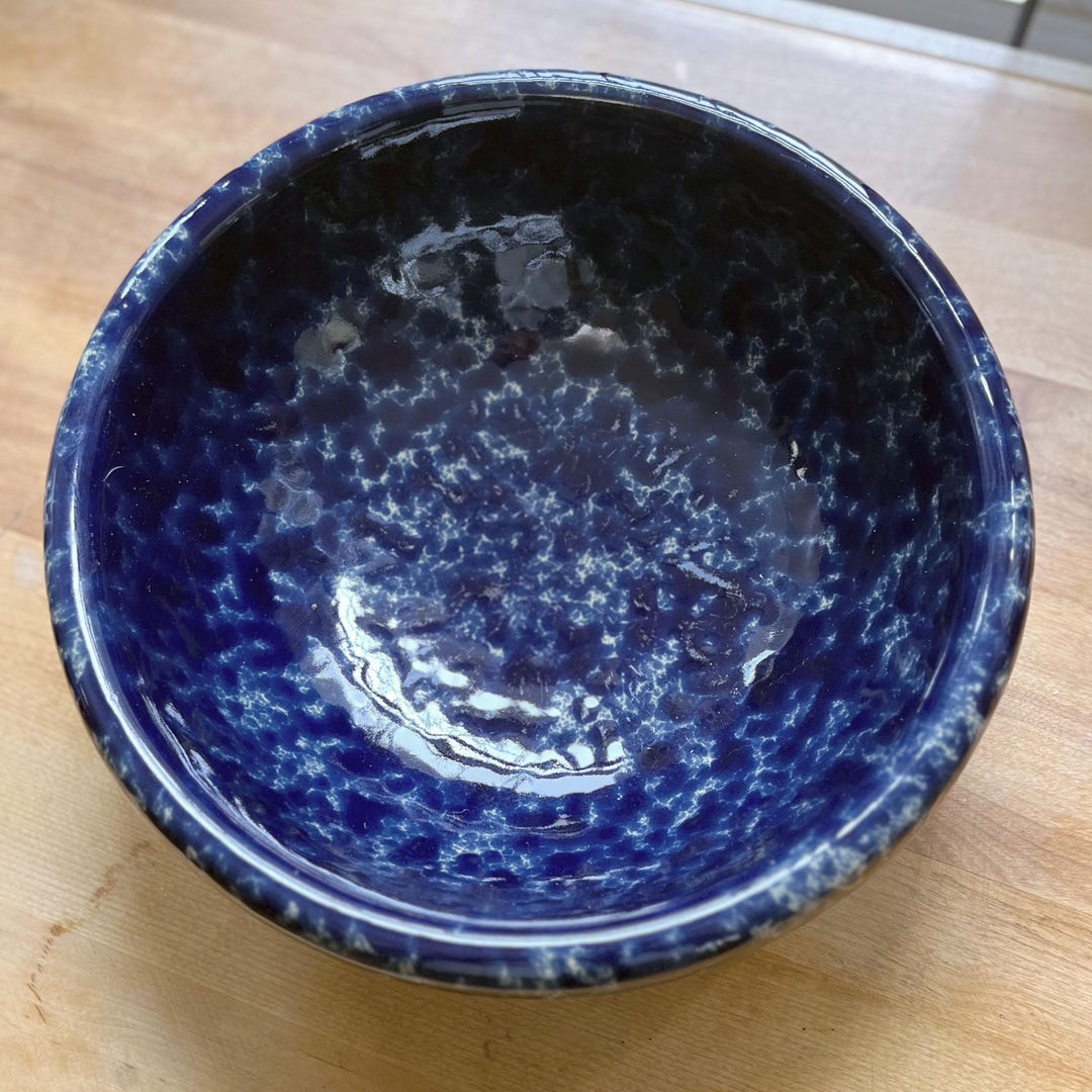 Rare Bennington Pottery 1915L Serving Bowl Large Blue Agate Cuffed Bowl ...