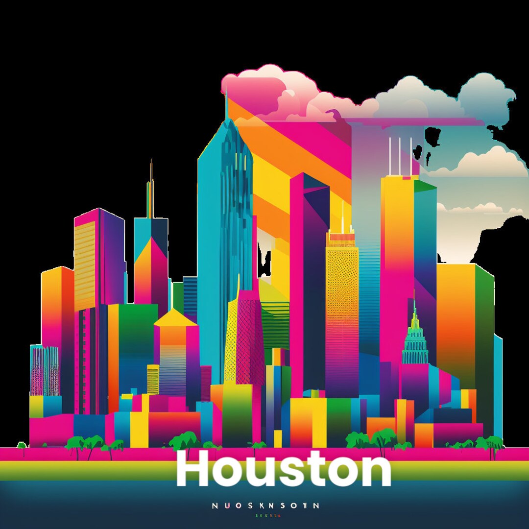 Houston Art, Houston Digital Art, Houston Skyline, Houston Art, Houston ...