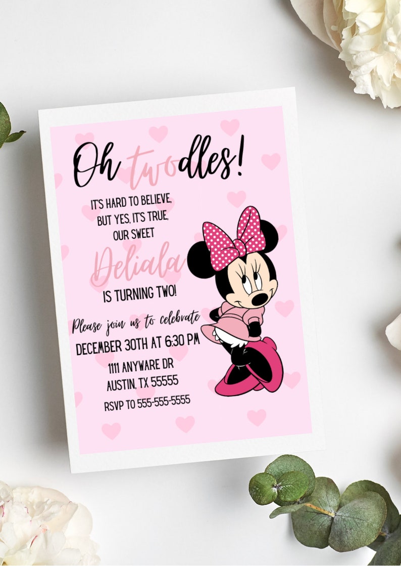 EDITABLE Oh Two-dles Minnie Mouse 2nd Birthday Party Invitation Oh ...